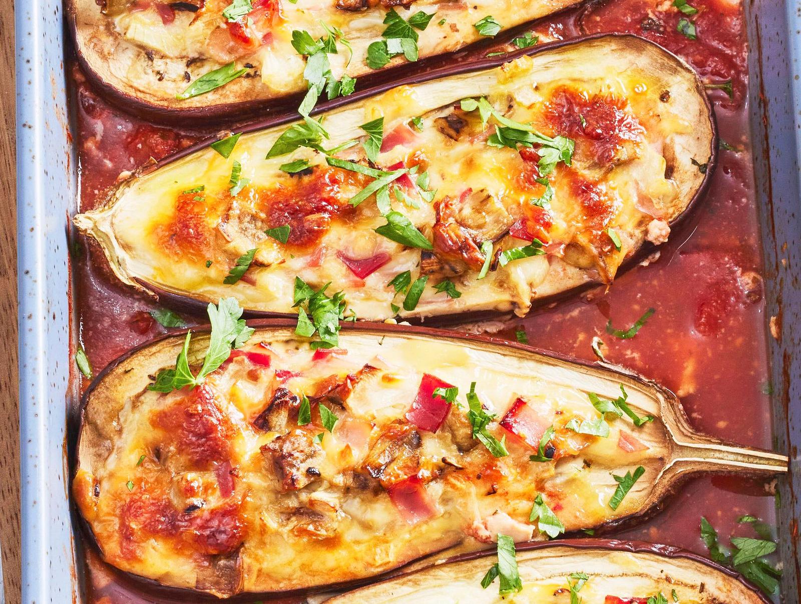 Gefüllte Auberginen „Schinken-Käse-Style“ Rezept | LECKER